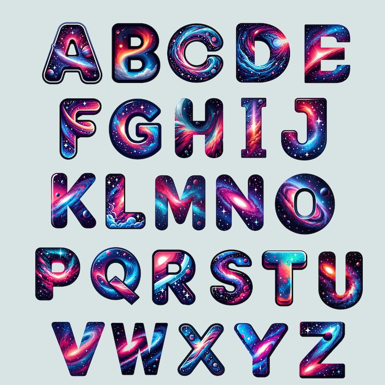 Galaxy Font, Alphabet With Space Design, Universe Letters as Png - Etsy