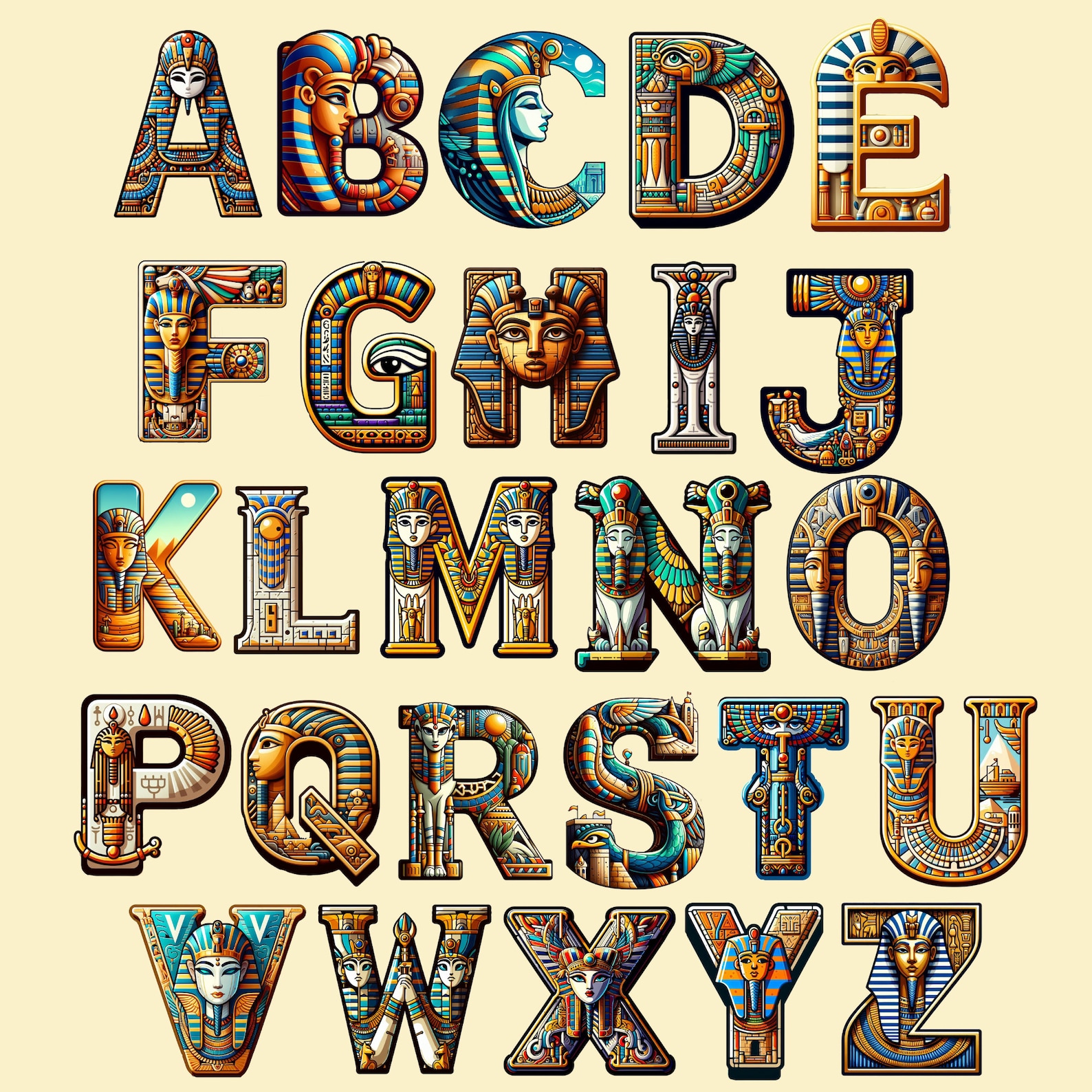 Egypt Font, Alphabet With Egypt Design, Egypt Letters as Png - Etsy