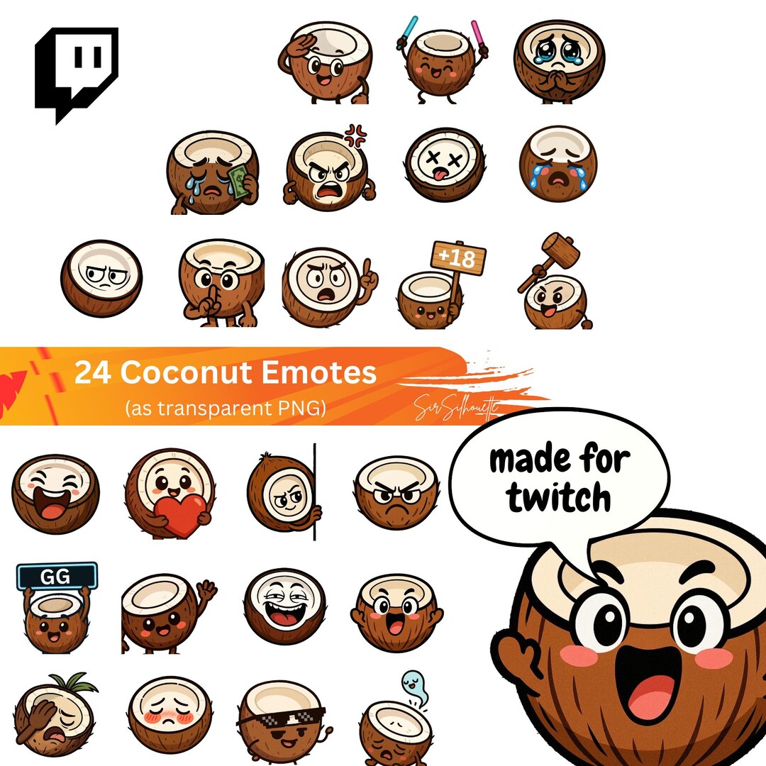 Kawaii Coconut Twitch Emotes, Cute Fruit Discord Stickers, Tropical ...