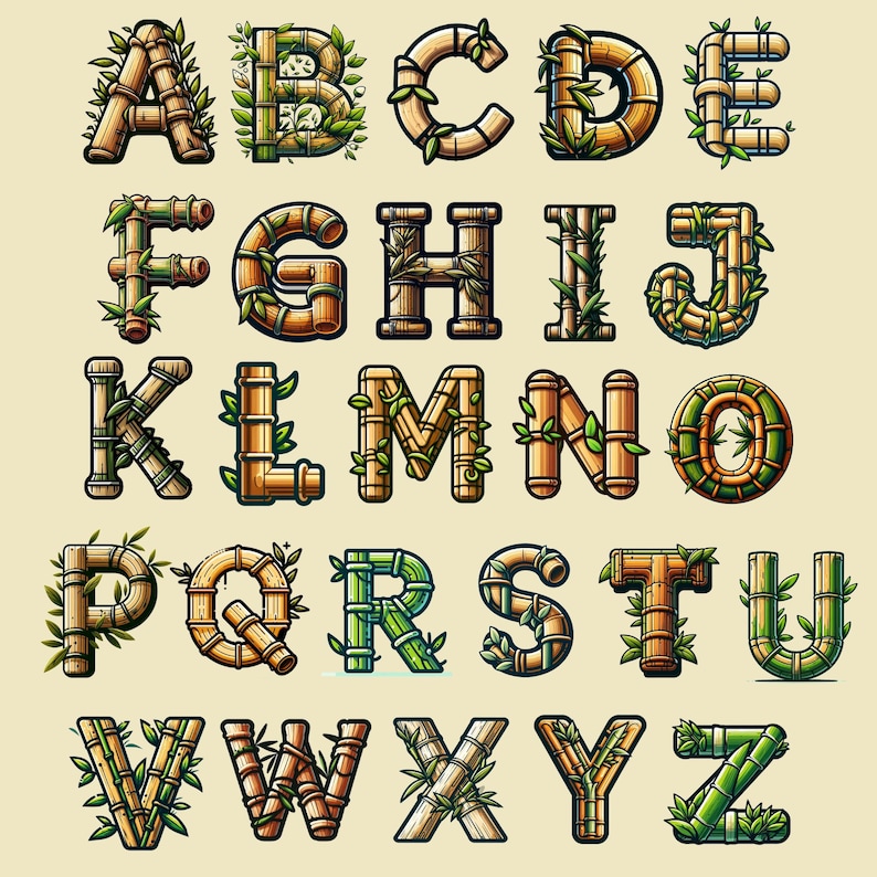 Bamboo Font, Alphabet With Bamboo Design, Bamboo Letters as Png - Etsy