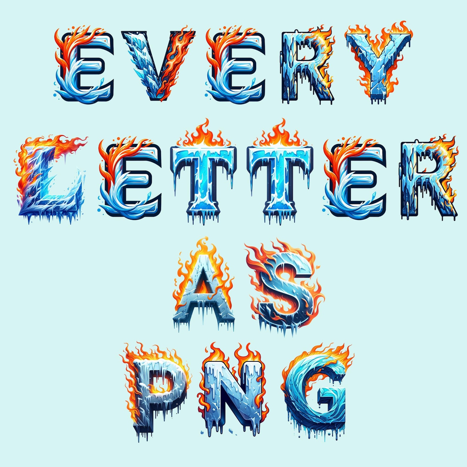 Fire Ice Font, Alphabet With Fire Ice Design, Fire Ice Letters as Png ...