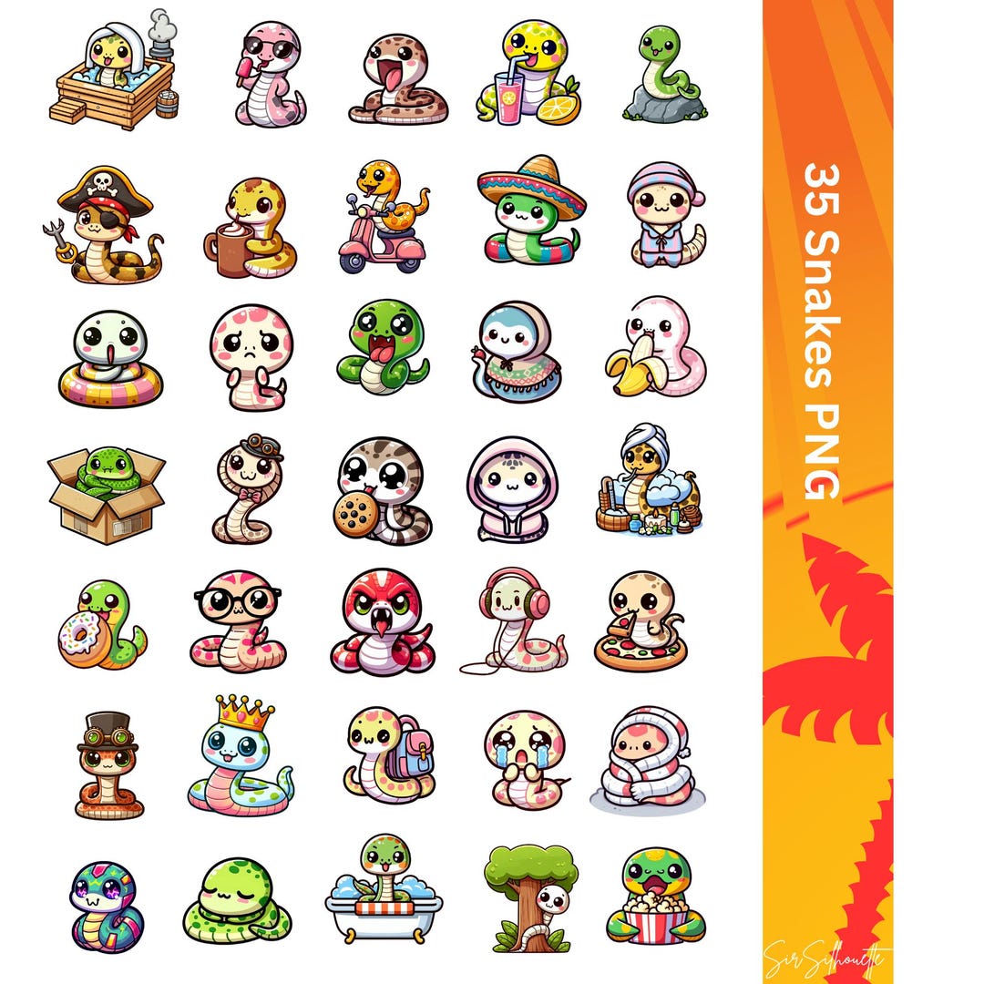 Cute Snake Digital Design for Stickers - PNG Files to Download - Etsy