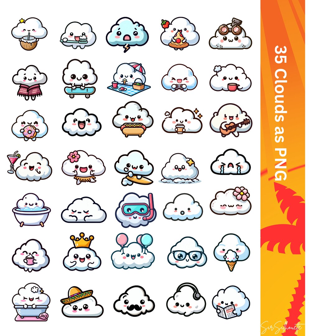 Cute Cloud Digital Design for Stickers - Etsy