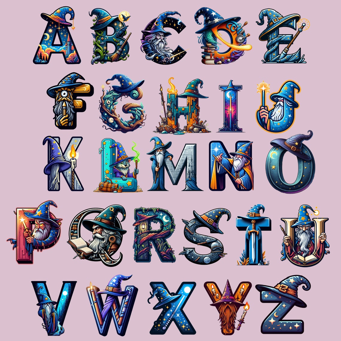 Wizard Font, Alphabet With Magic Design, Sorcerer Letters as Png - Etsy