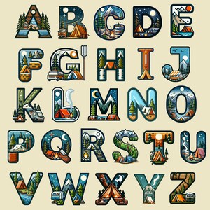 Camping Font, Alphabet With Camping Design, Camping Letters as Png - Etsy