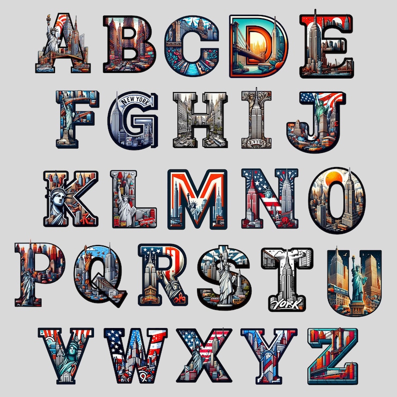 New York Alphabet Clipart, Big Apple City Letters PNG, NYC Skyline ...