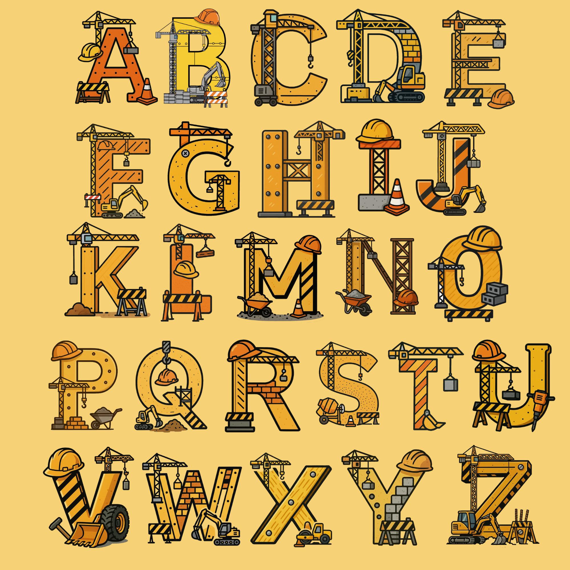Construction Alphabet Clipart, Builder PNG Letters, Work Site ...