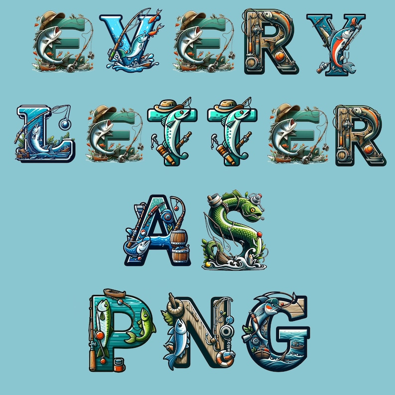 Fishing Font, Alphabet With Fishing Design, Fishing Letters as Png - Etsy