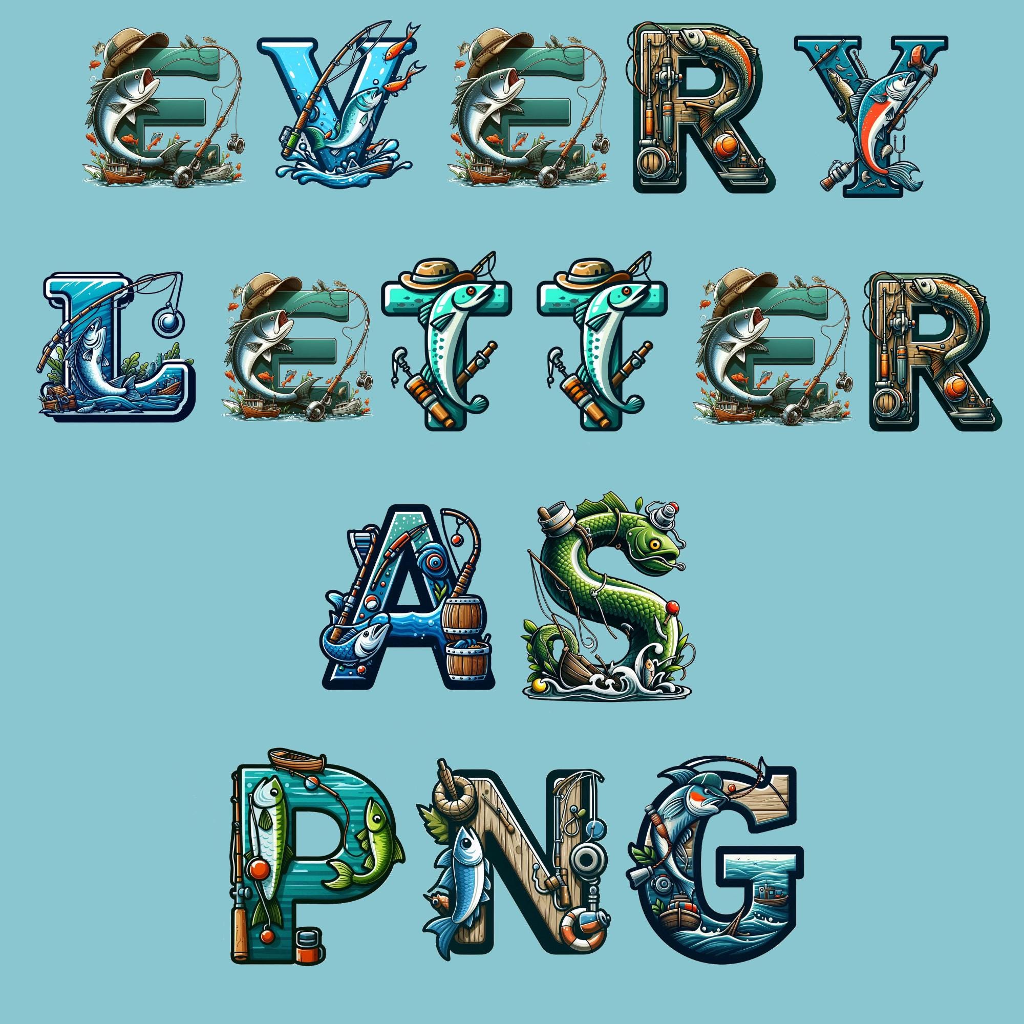 Fishing Font, Alphabet With Fishing Design, Fishing Letters as Png - Etsy