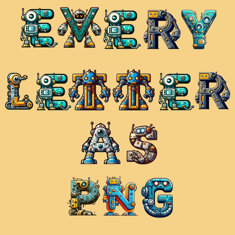 Robot Font, Alphabet With Android Design, Robotic Letters as Png - Etsy