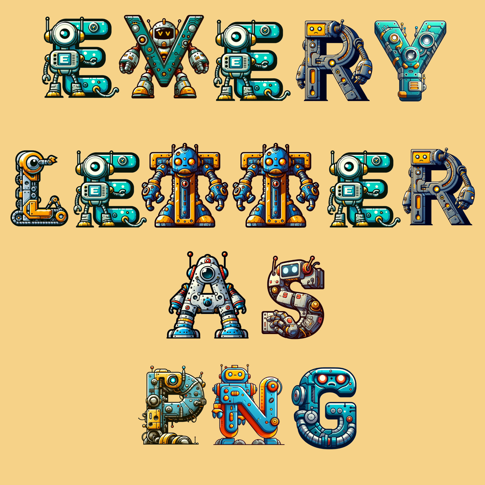 Robot Font, Alphabet With Android Design, Robotic Letters as Png - Etsy