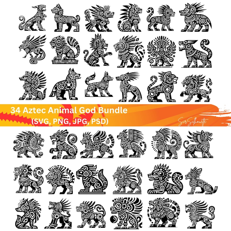 Aztec Animal God Design SVG, 38 Svg Bundle, PNG, PSD - Etsy