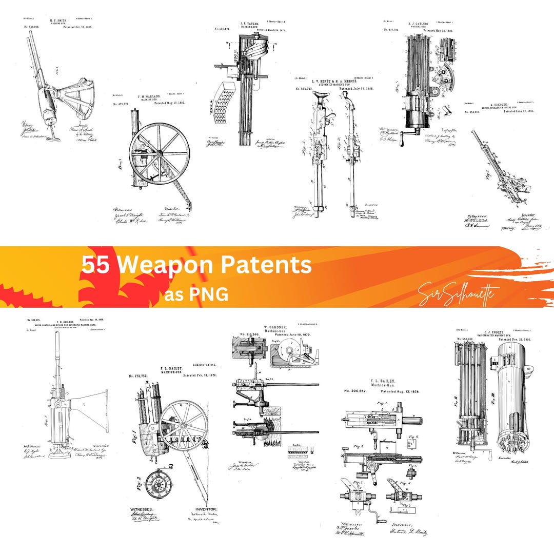 55 Weapon Patents, Vintage Gun Illustrations, Patent Png - Etsy