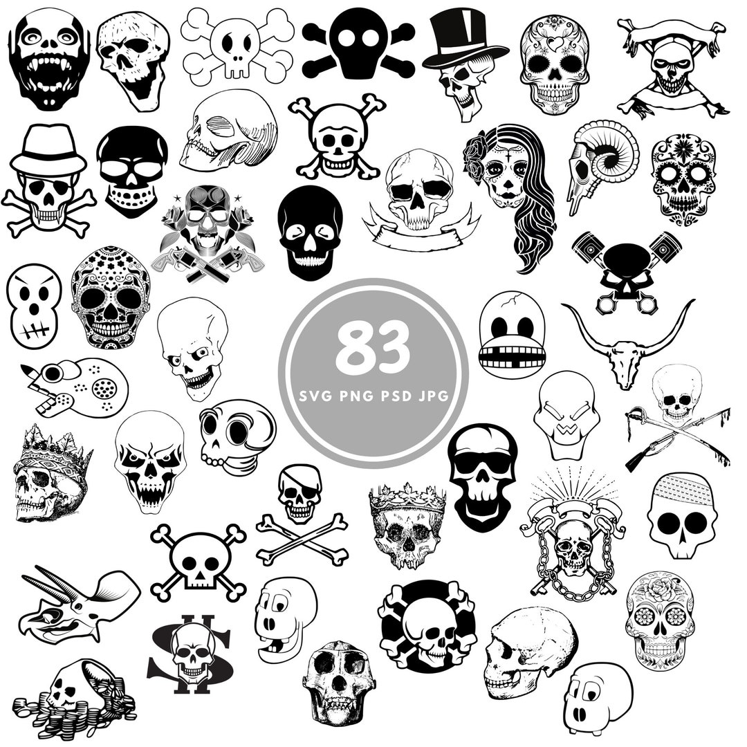 Skull SVG, 83 Skull Svg Bundle, PNG, PSD - Etsy