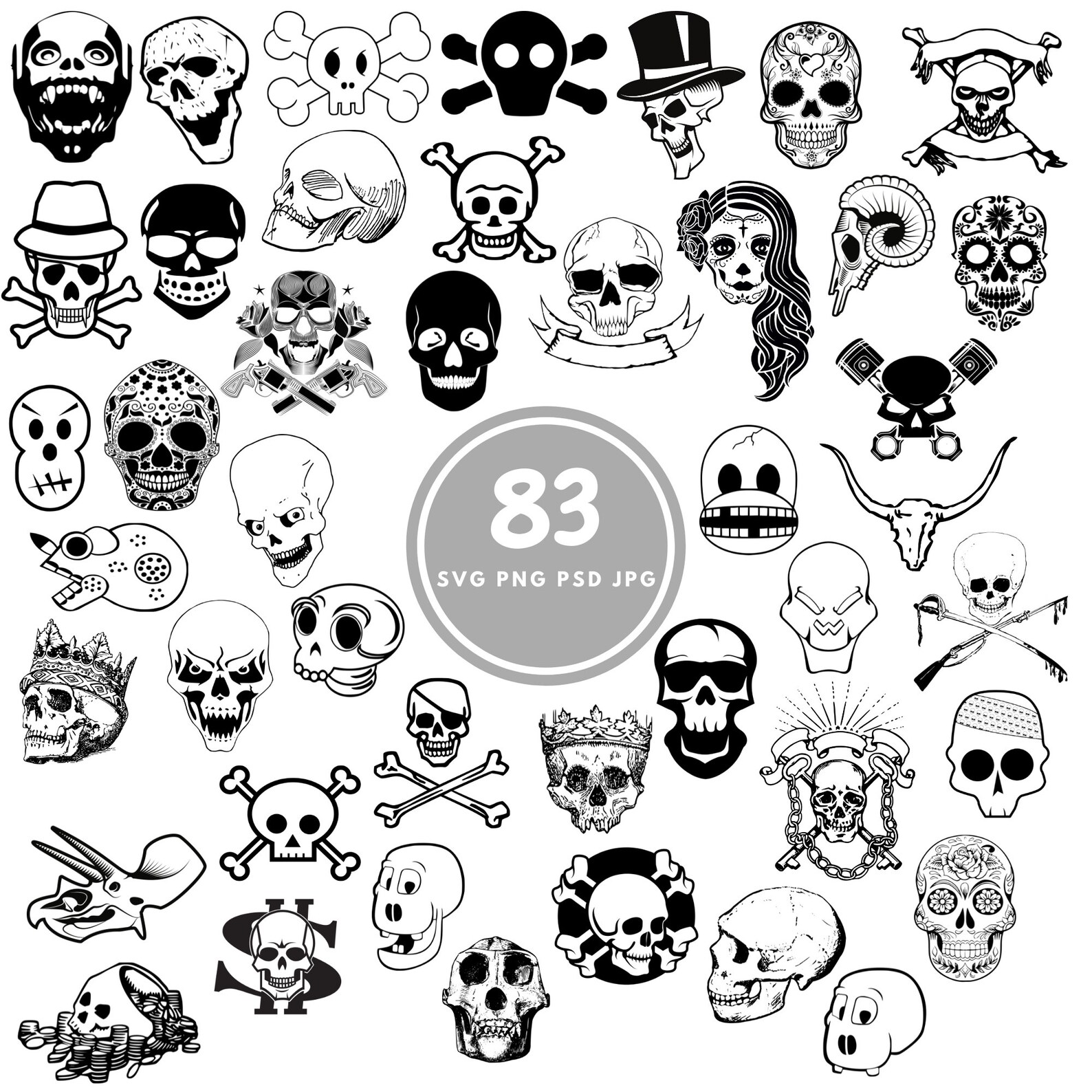 Skull SVG, 83 Skull Svg Bundle, PNG, PSD - Etsy