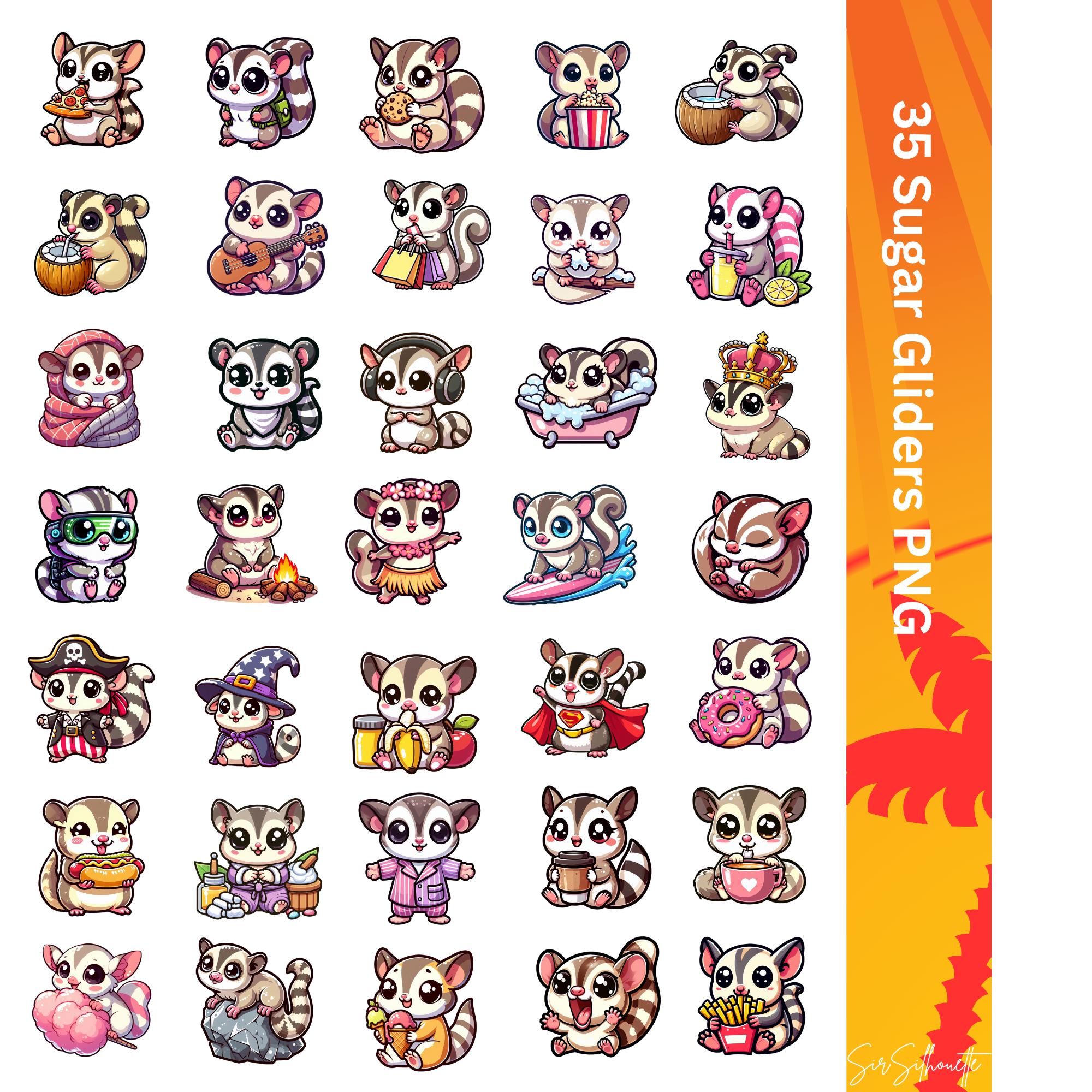 Cute Sugar Glider Digital Design for Stickers - Etsy