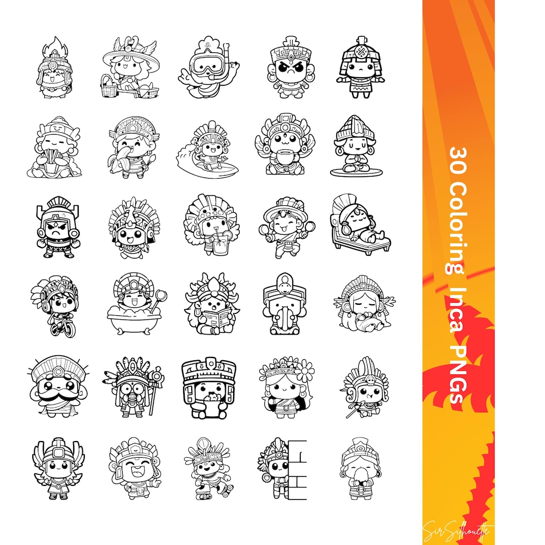 Cute Inca God for Coloring Book - PNG Files to Download - Etsy