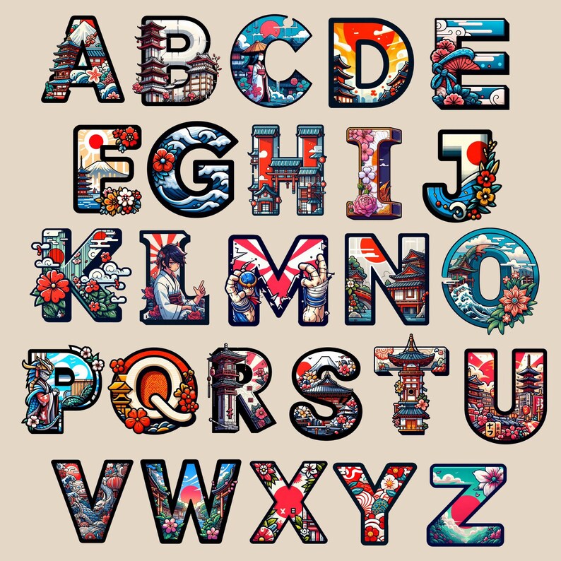 Japan Font, Alphabet With Japan Design, Japan Letters as Png - Etsy