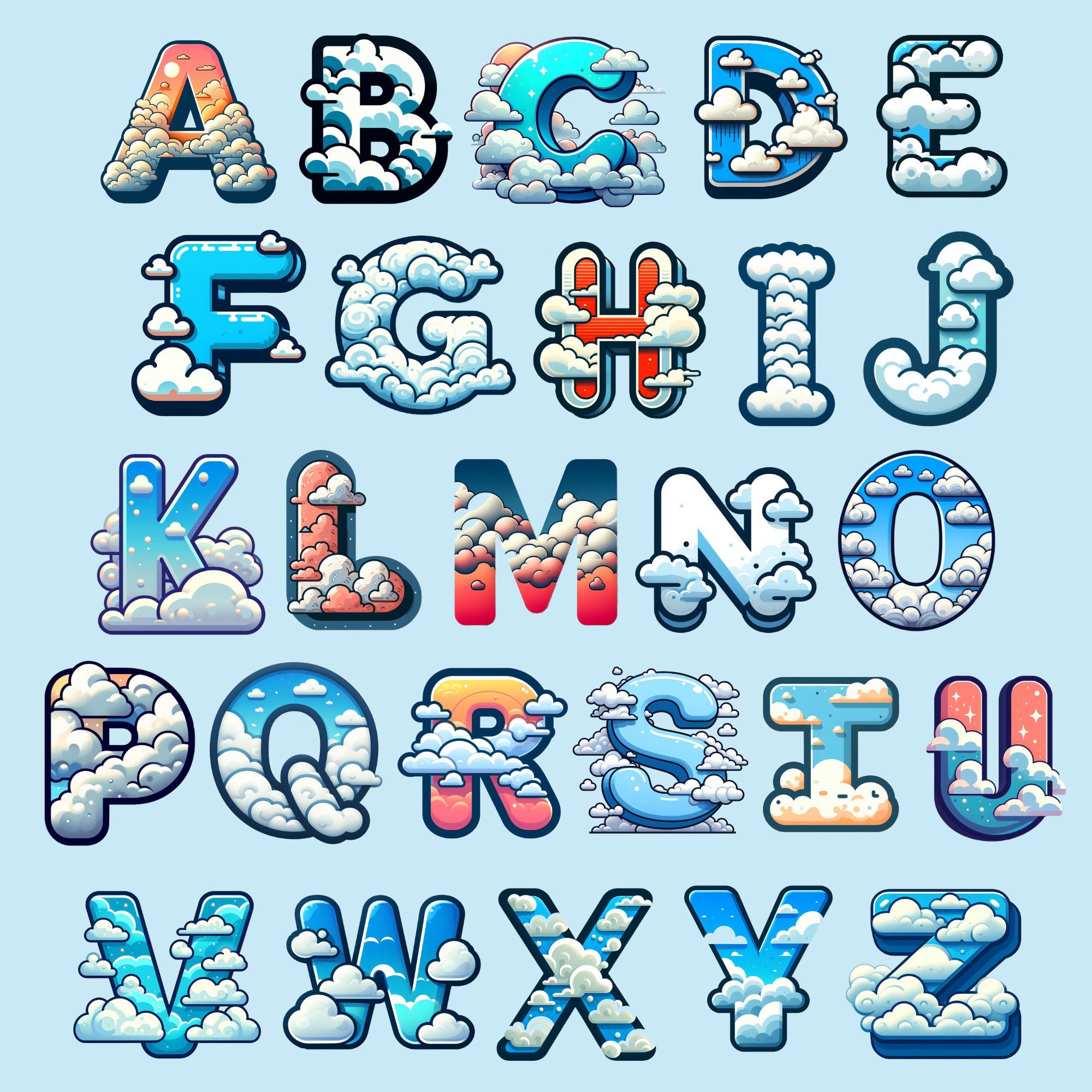 Cloud Font, Alphabet With Airy Design, Fluffy Letters as Png - Etsy