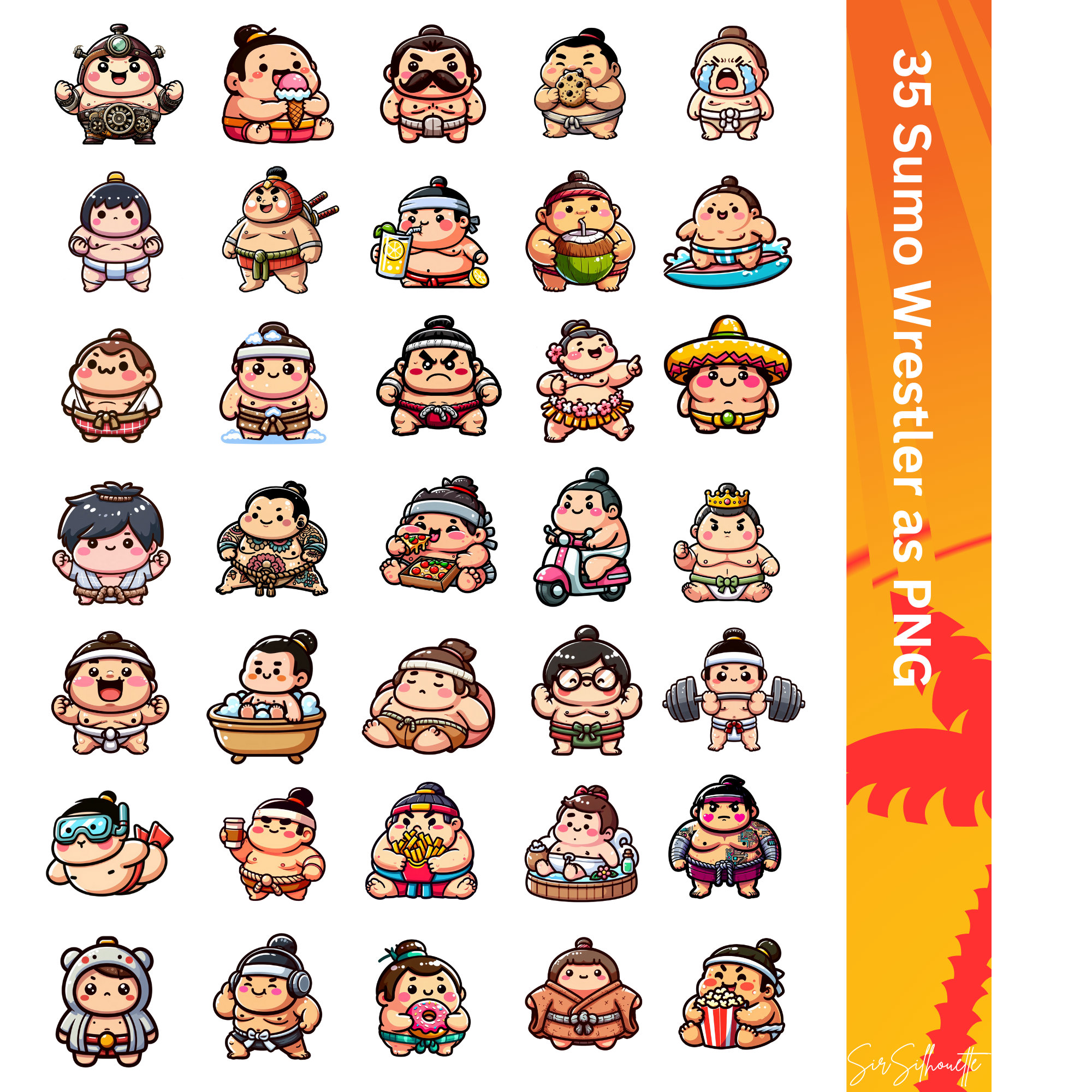 Cute Sumo Wrestler Digital Design for Stickers - Etsy