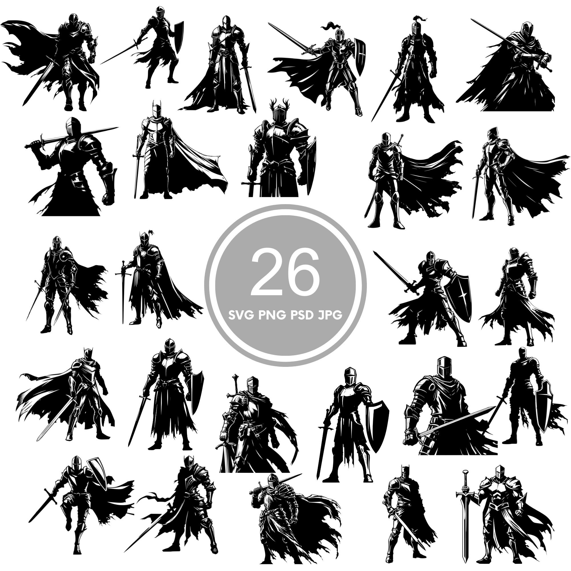 Knight SVG Bundle, 26 Knight Designs, PNG, PSD - Etsy