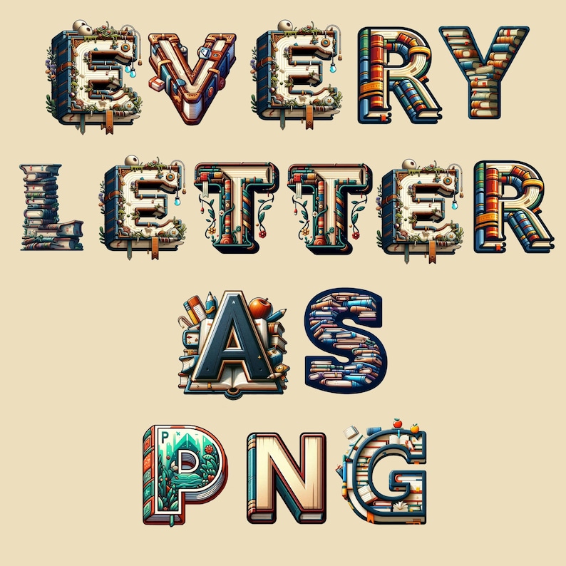 Book Font, Alphabet With Book Design, Book Letters as Png - Etsy
