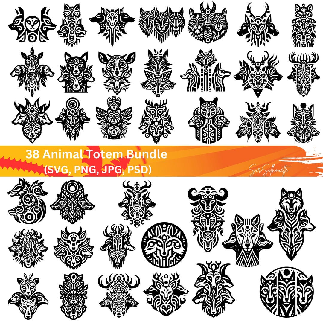 Animal Totem SVG Bundle, 38 Animal Totem Designs, PNG, PSD - Etsy