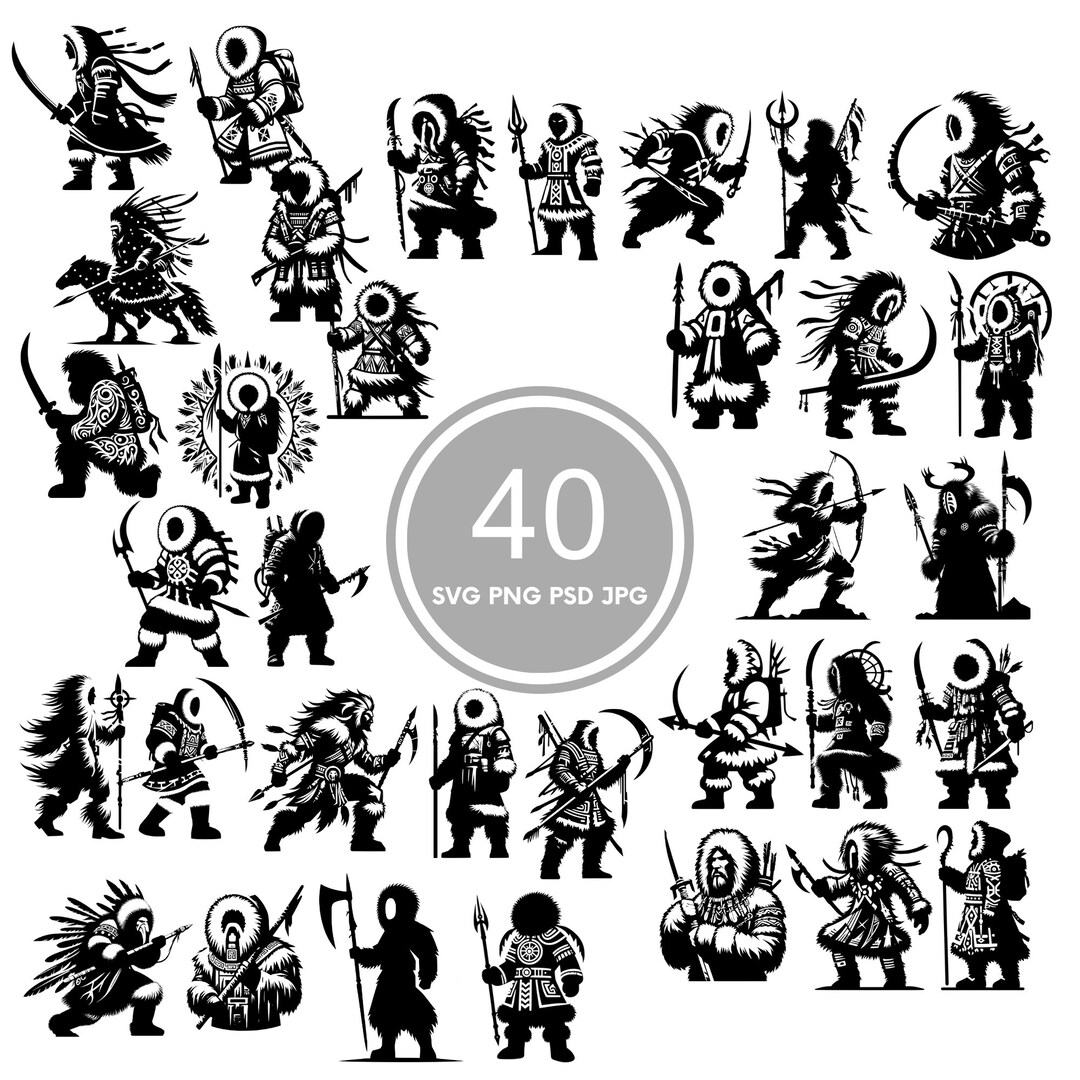 Inuit SVG Bundle, 40 Inuit Warrior Designs, PNG, PSD - Etsy