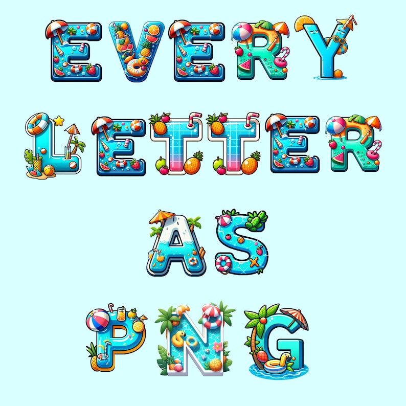 Pool Party Font, Alphabet With Pool Design, Pool Letters as Png - Etsy