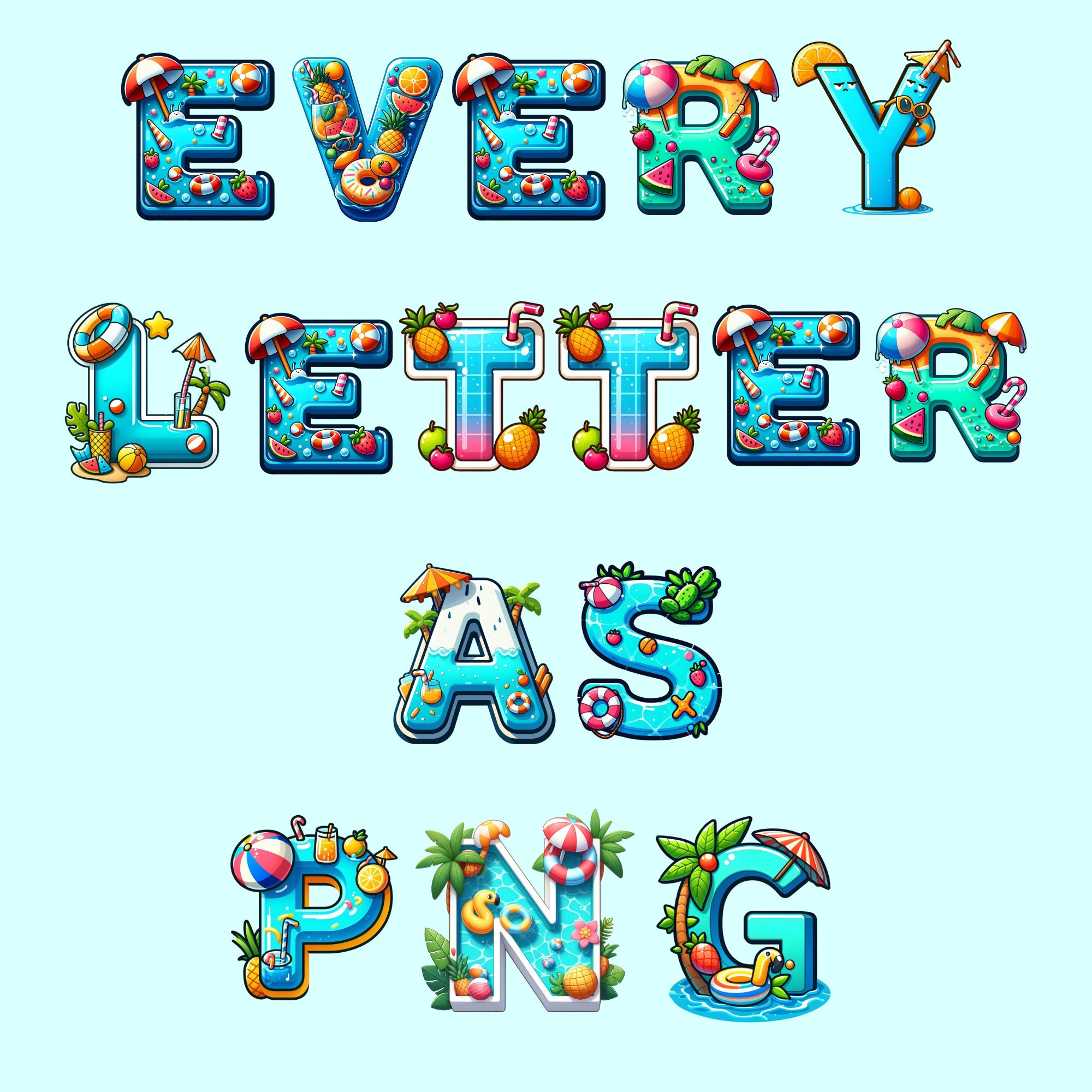 Pool Party Font, Alphabet With Pool Design, Pool Letters as Png - Etsy