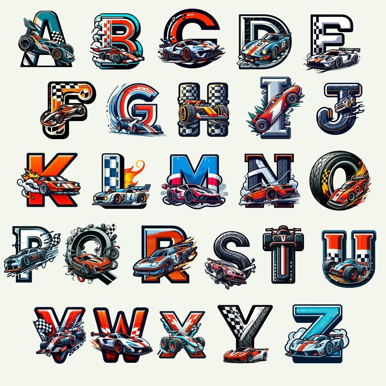 Racing Alphabet Clipart, Speed PNG Letters, Motorsport Typography ...