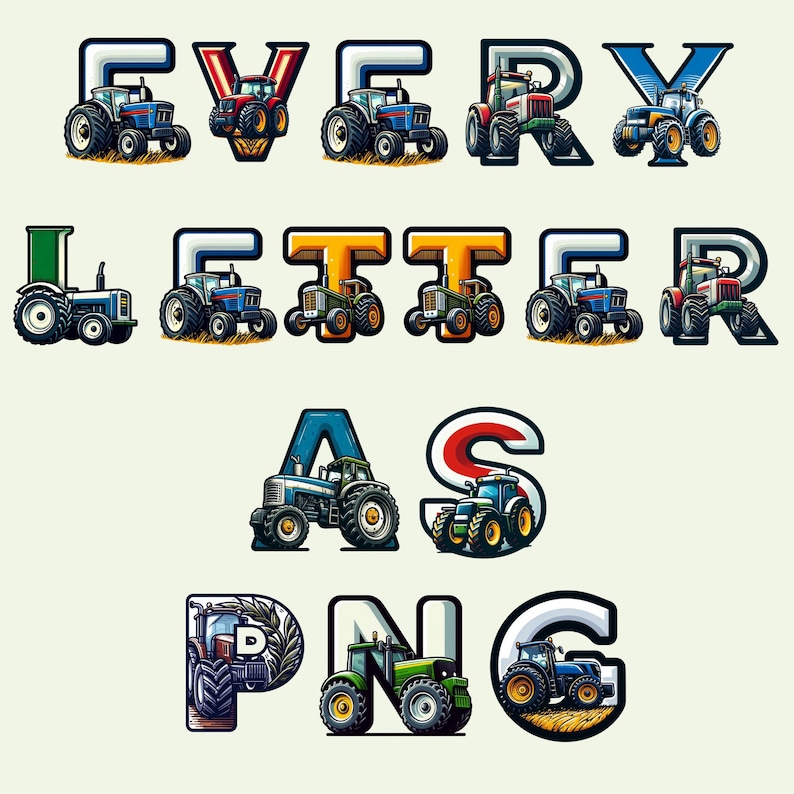 Tractor Font, Alphabet With Tractor Design, Tractor Letters as Png - Etsy