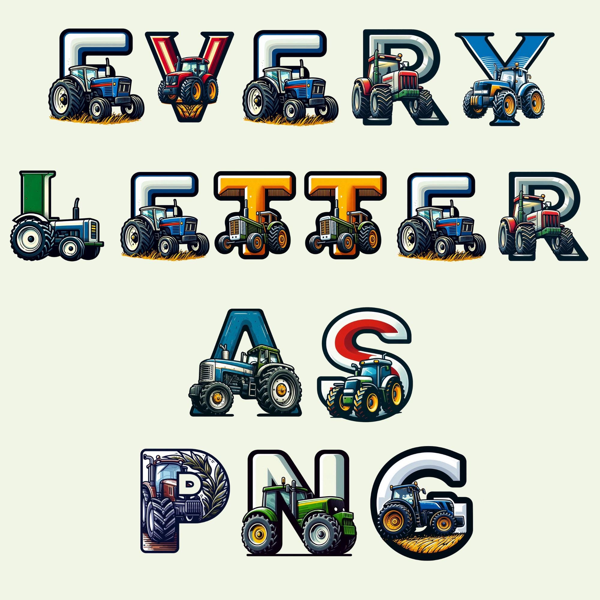 Tractor Font, Alphabet With Tractor Design, Tractor Letters as Png - Etsy