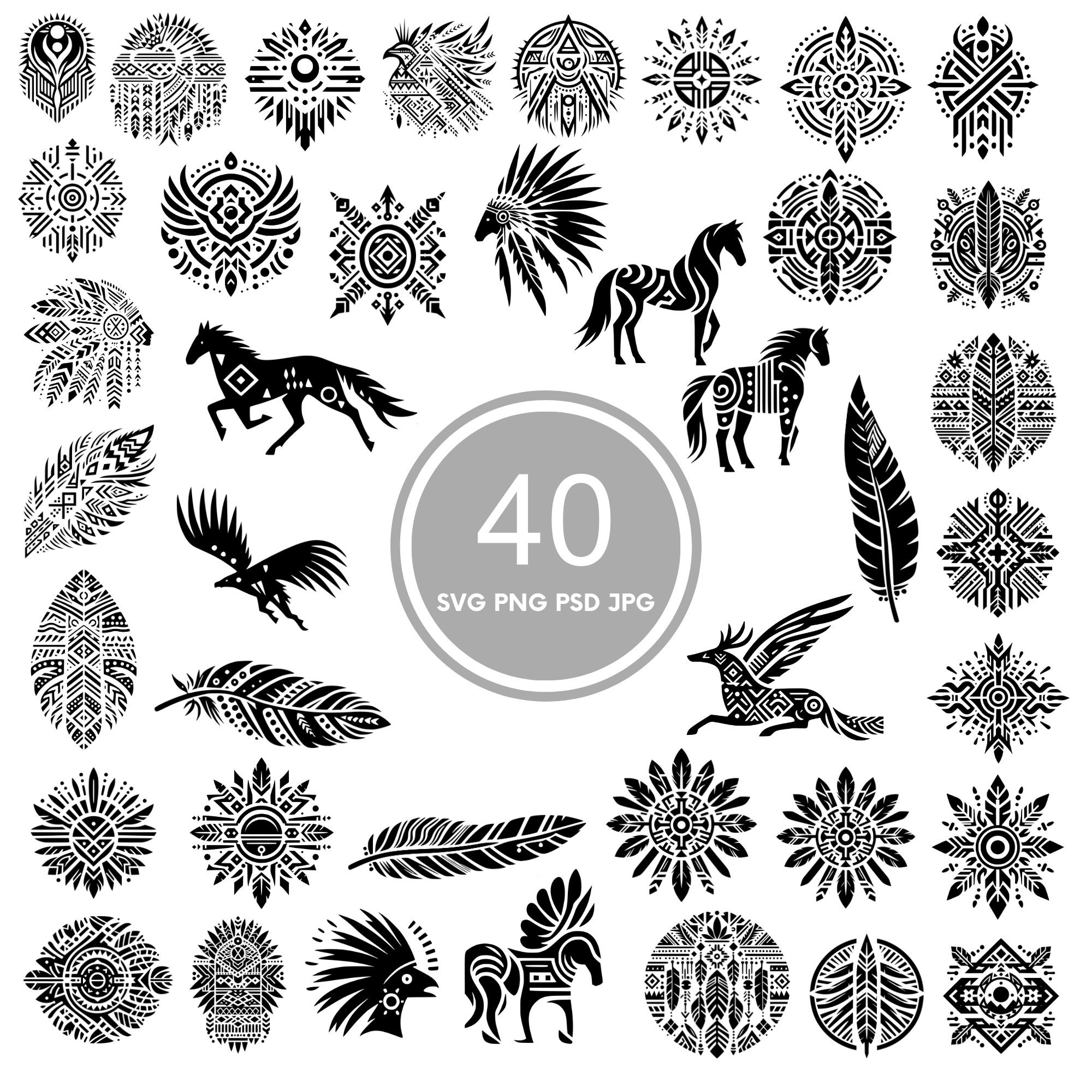 Navajo SVG Bundle, 40 Native American Designs, PNG, PSD - Etsy