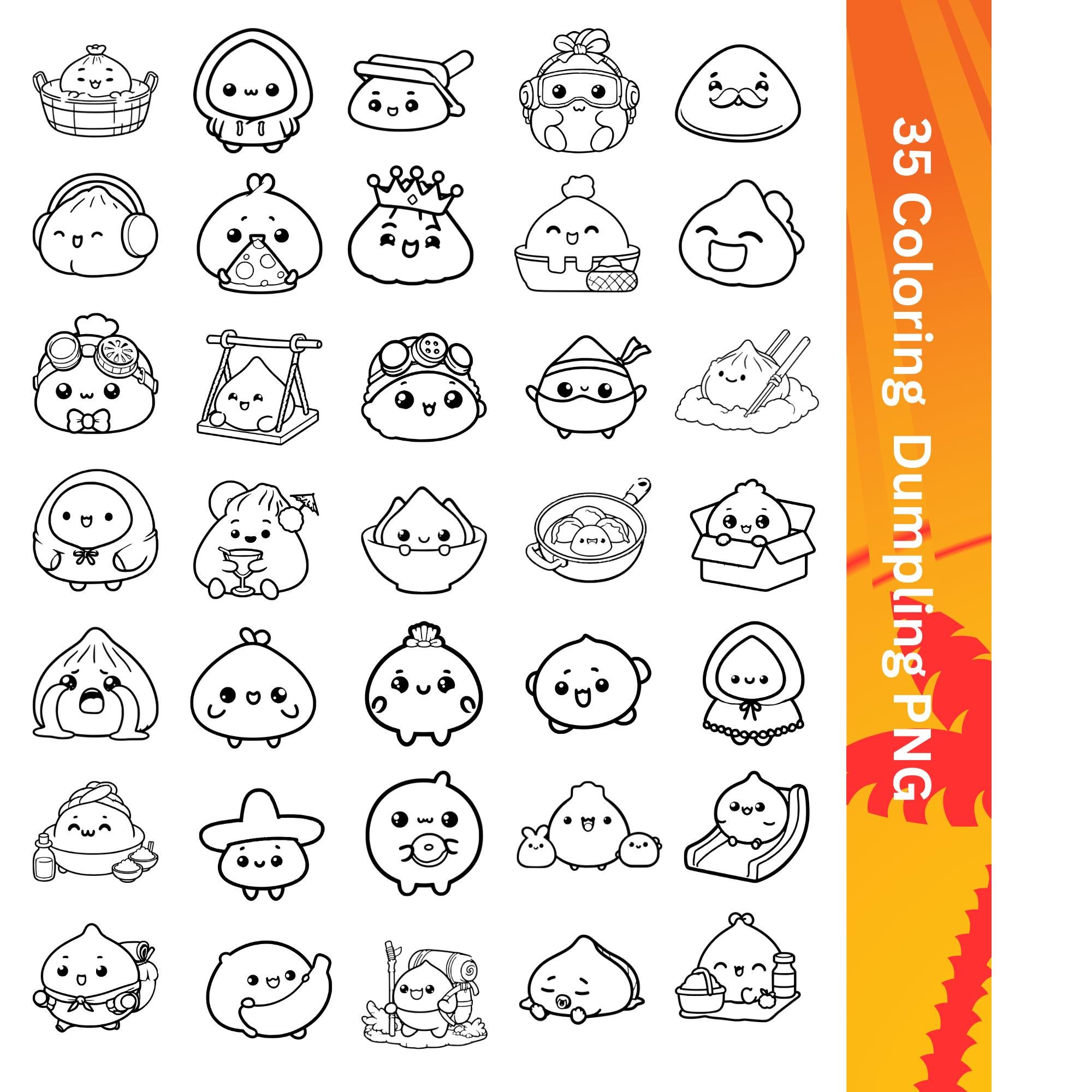 Cute Dumplings for Coloring Book - PNG Files to Download - Etsy
