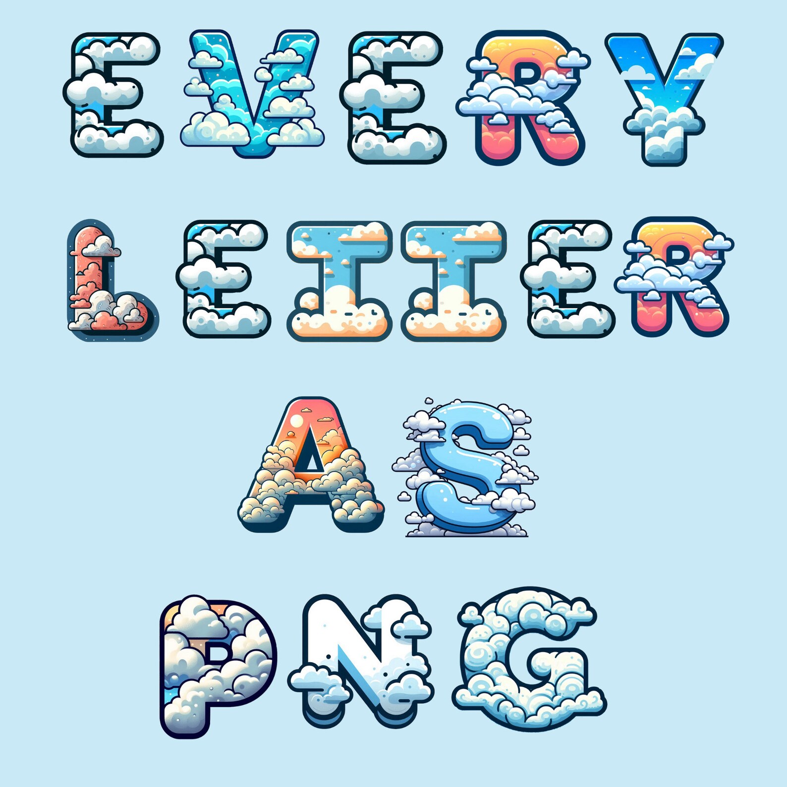 Cloud Font, Alphabet With Airy Design, Fluffy Letters as Png - Etsy Canada