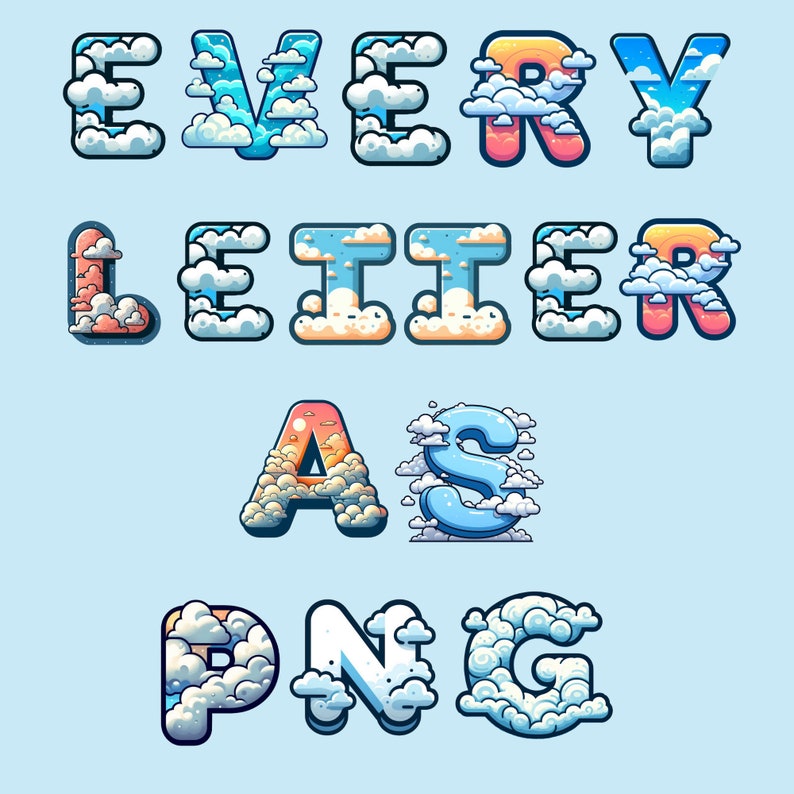 Cloud Alphabet PNG, Sky Letter Clipart, Weather Monogram, Baby Shower ...