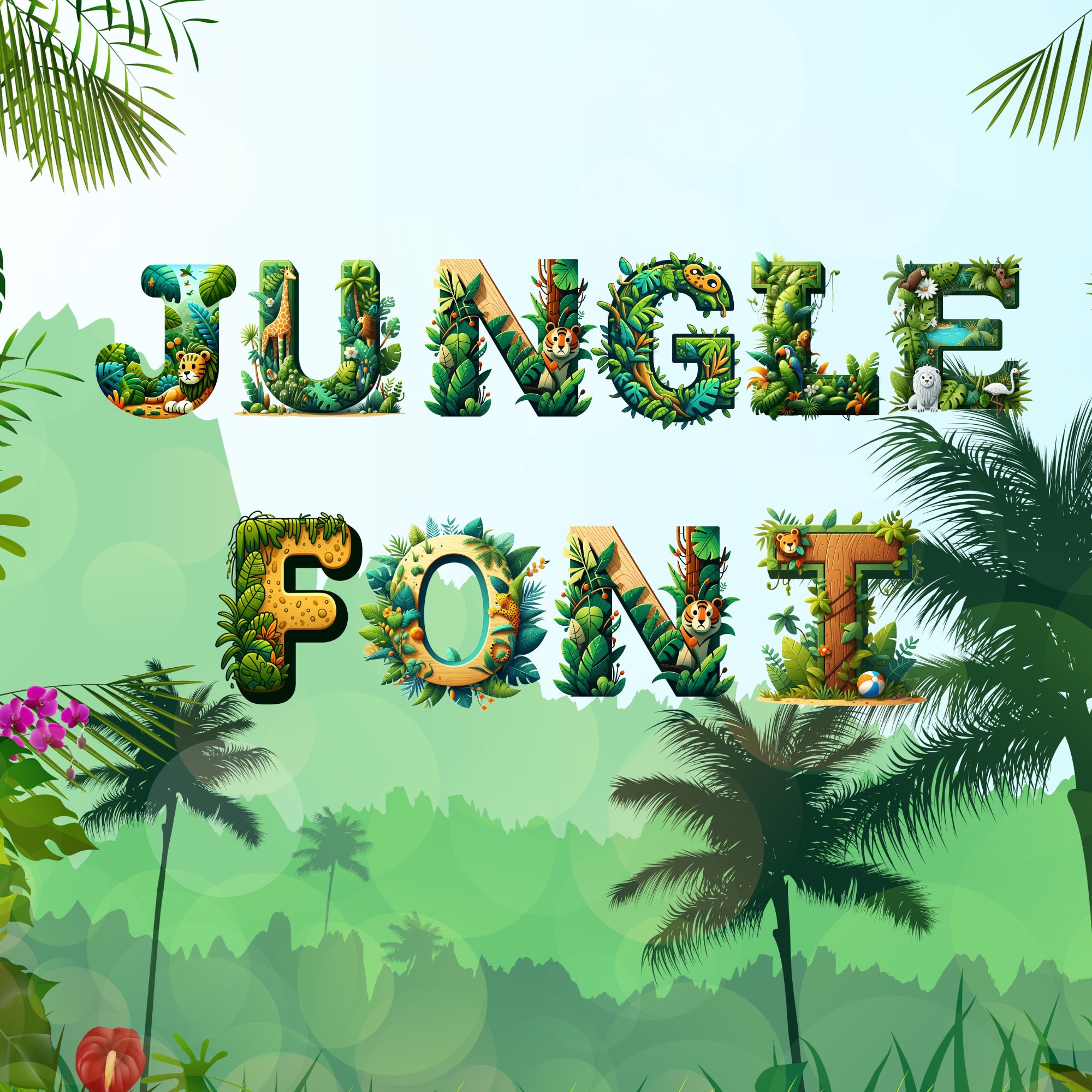 Jungle Font, Alphabet With Jungle Design, Jungle Letters as Png - Etsy