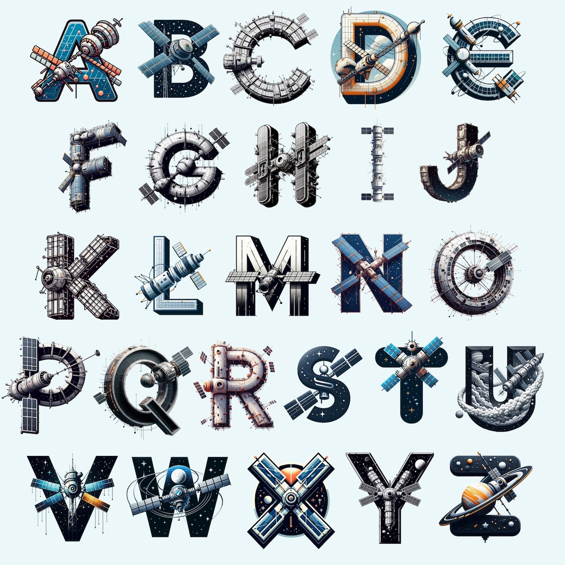 Satellite Alphabet Clipart, Orbit Letters PNG, Space Signal Sublimation ...