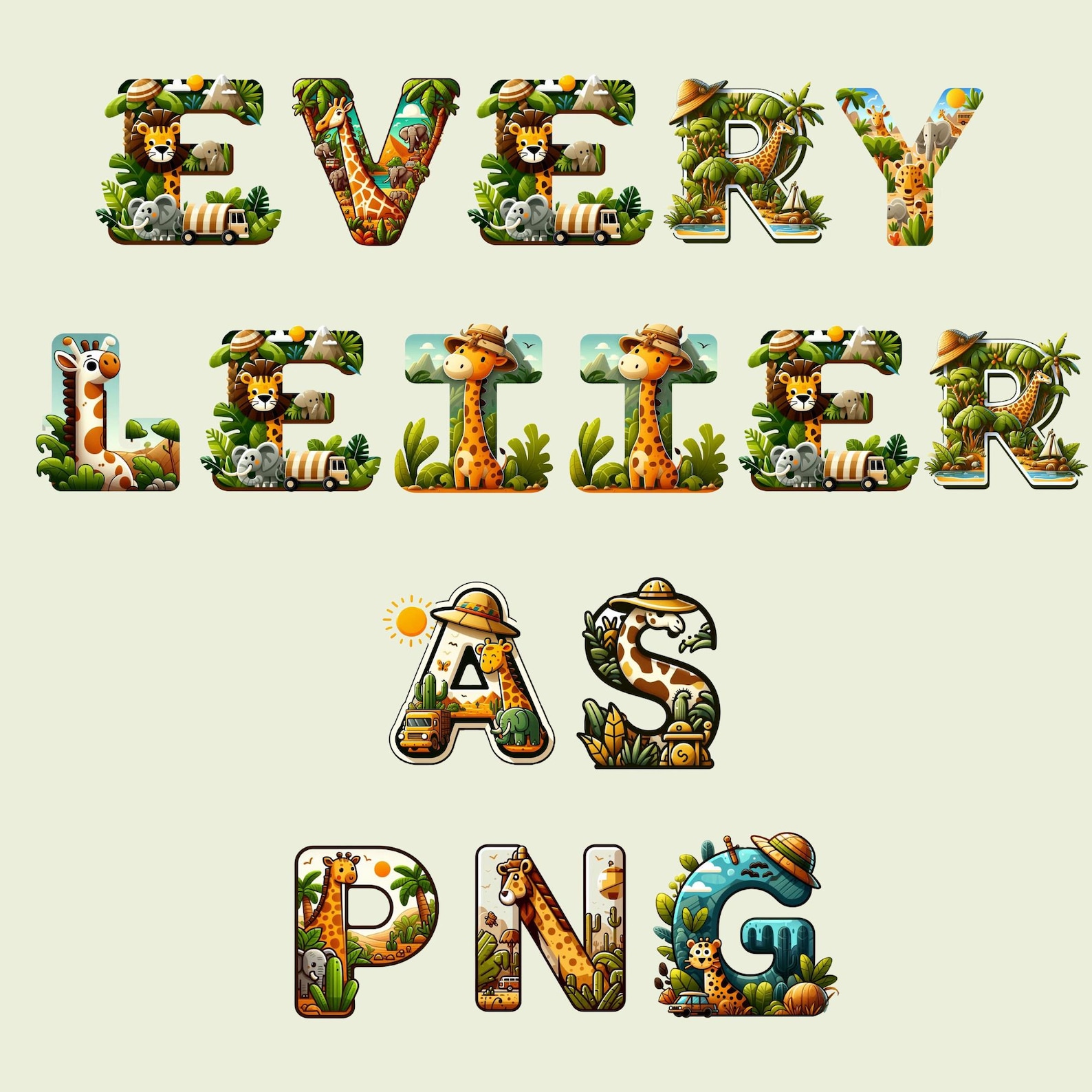 Safari Font, Alphabet With Safari Design, Safari Letters as Png - Etsy