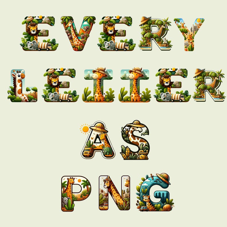 Safari Font, Alphabet With Safari Design, Safari Letters as Png - Etsy