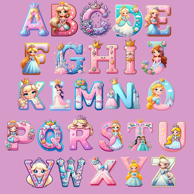 Princess Alphabet Clipart, Royal Letters PNG, Tiara Gold Sublimation ...