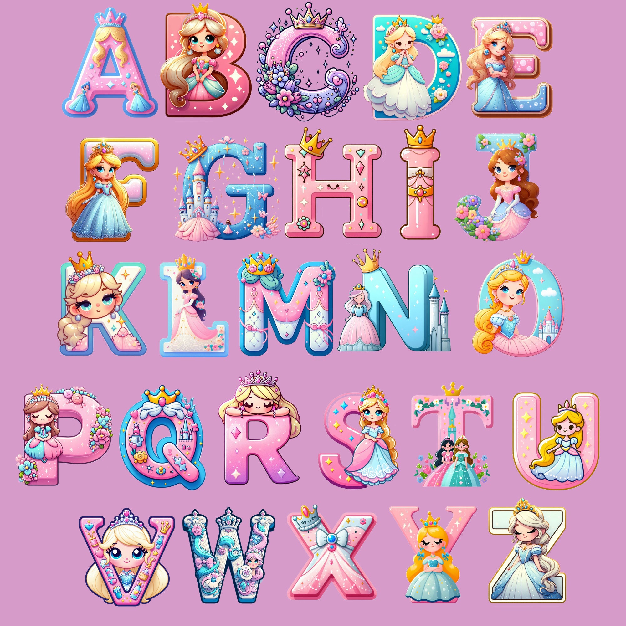 Princess Font, Alphabet With Princess Design, Princess Letters as Png ...