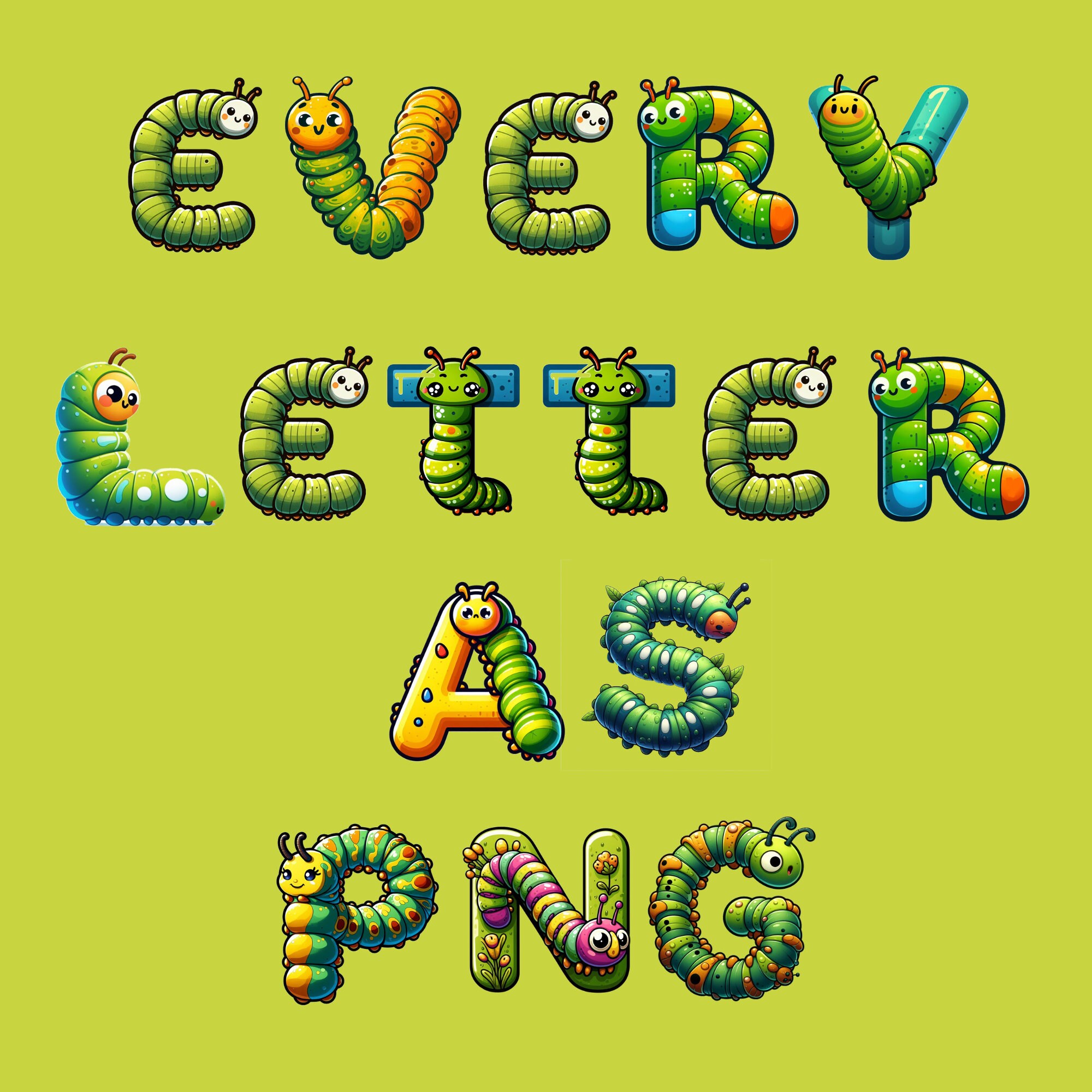 Caterpillar Font, Alphabet With Caterpillar Design, Caterpillar Letters ...