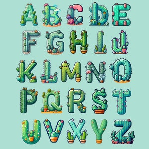 Cactus Alphabet Clipart, Succulent Letters PNG, Botanical Garden ...