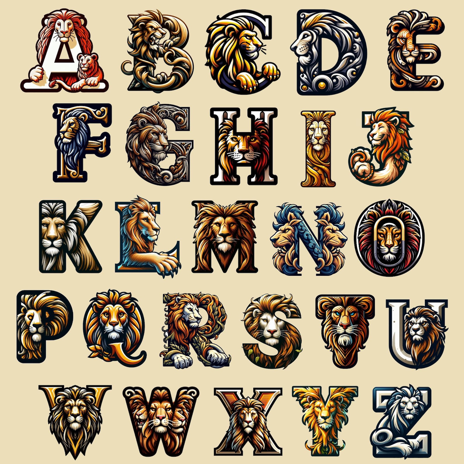 Lion Font, Alphabet With Lion Design, Lion Letters as Png - Etsy
