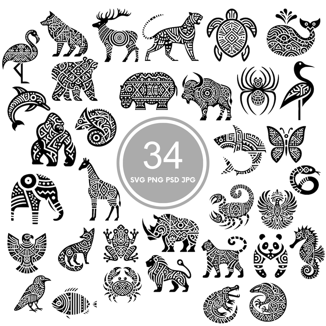 Zulu Animal SVG Bundle, 34 Zulu Designs, PNG, PSD - Etsy