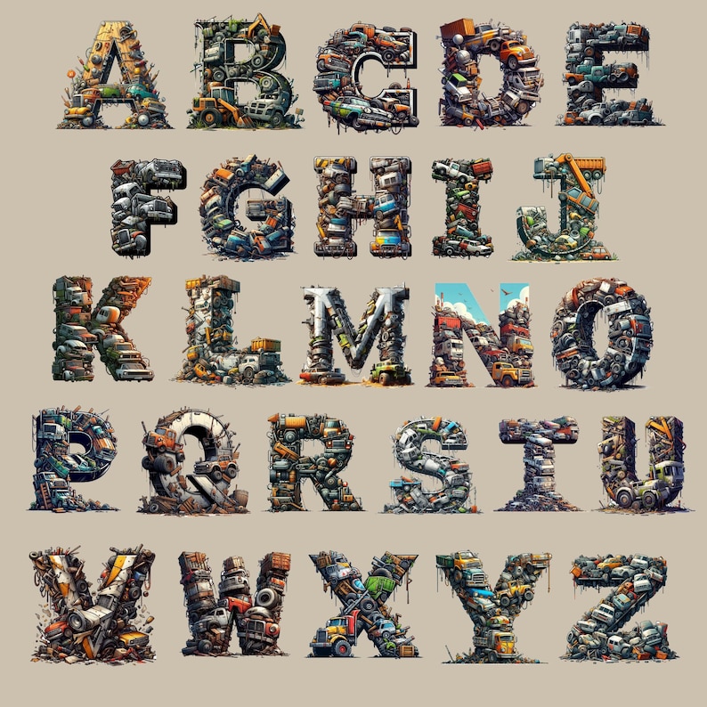 Junkyard Alphabet PNG, Industrial Scrap Letters, Rusty Garage ...
