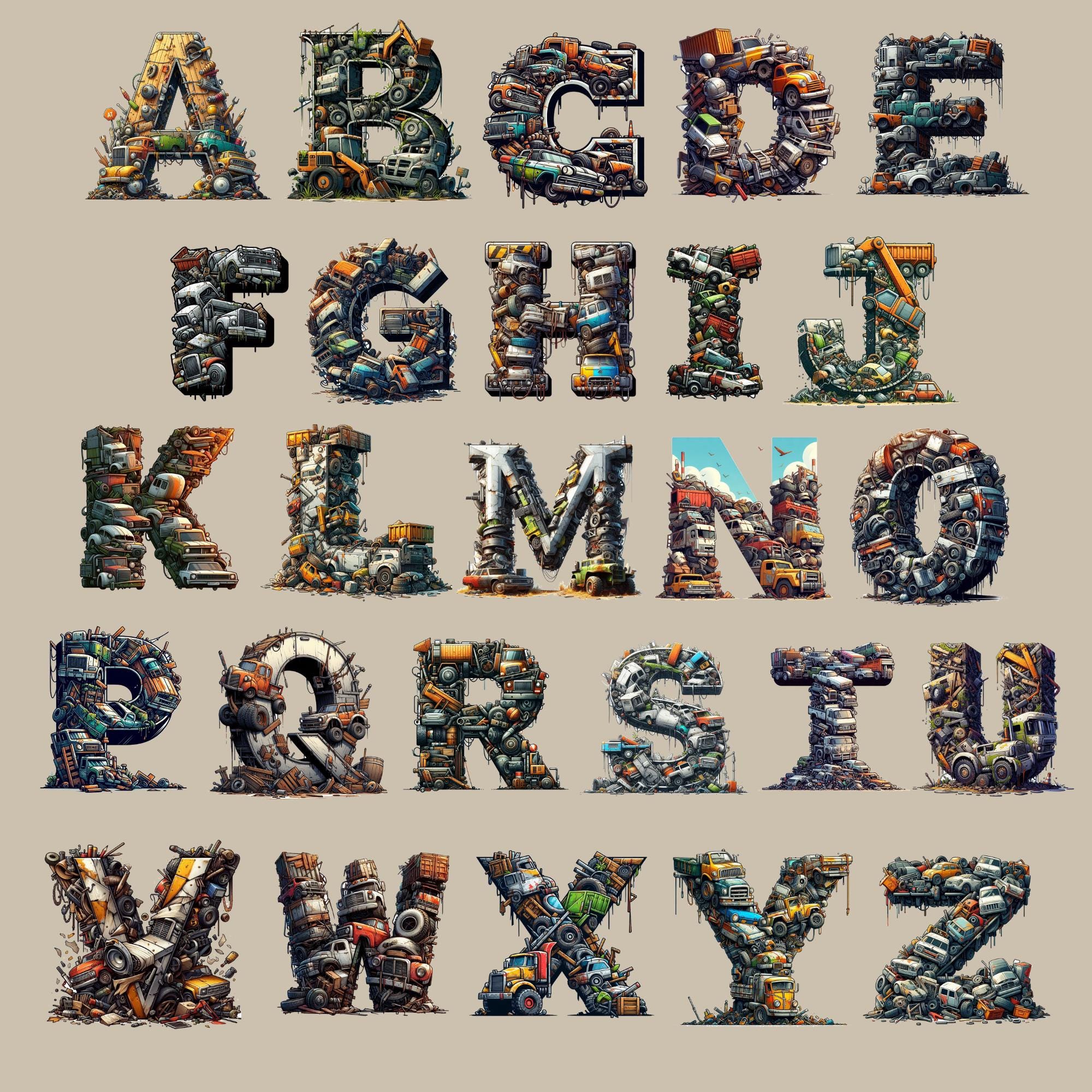 Junkyard Alphabet PNG, Industrial Scrap Letters, Rusty Garage ...