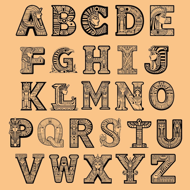 Egypt Alphabet Coloring PNG – Ancient Letters for Kids - Etsy UK